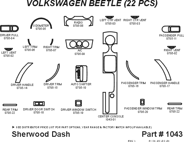 Volkswagen Beetle Sherwood 2D Flat Dash Kit
